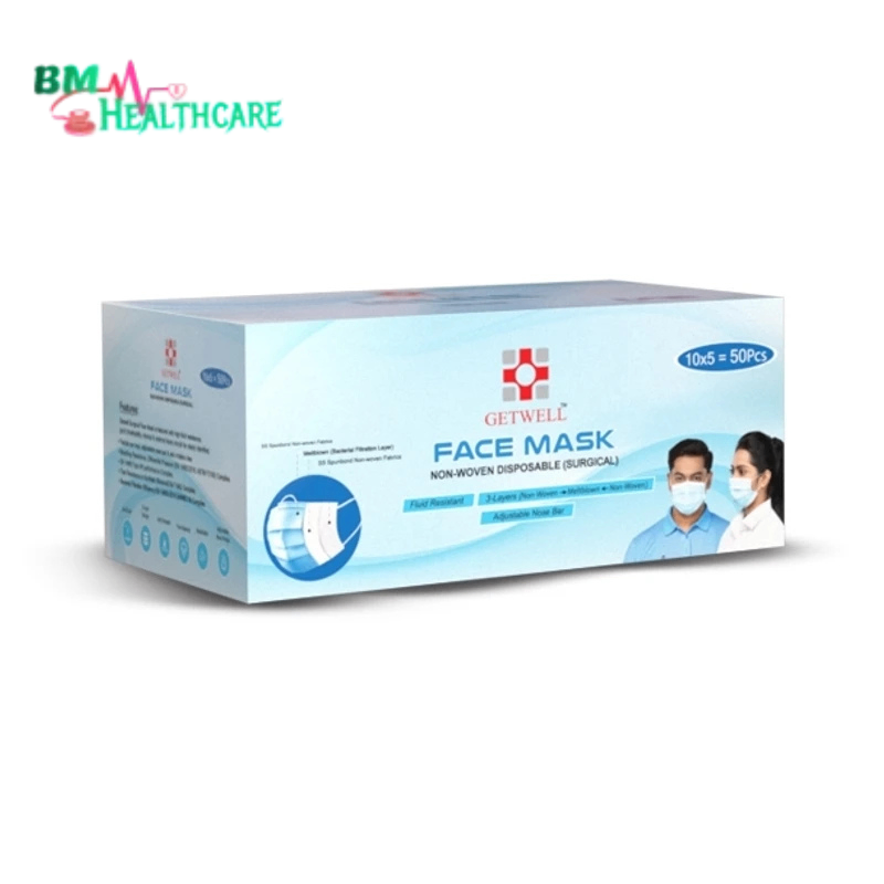 50 Pcs Getwell Surgical Face Mask 3 Ply Including Melt Blown Layer With ...