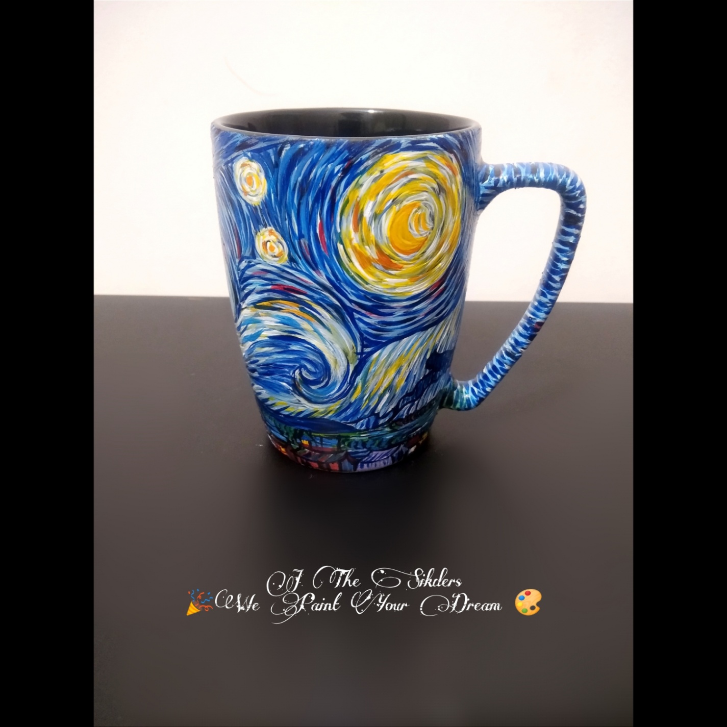 Ceramic Mug - hand painted starry night themed