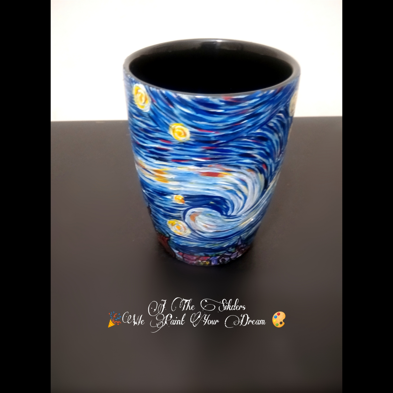 Ceramic Mug - hand painted starry night themed
